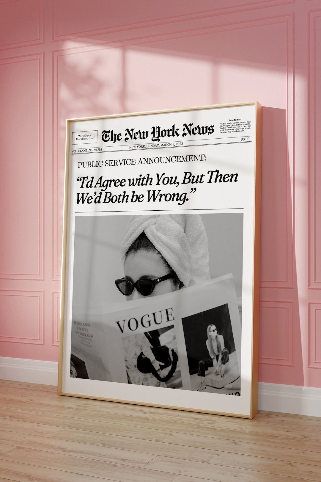 Trendy Newspaper Print, Retro Newspaper Poster, Cool Girl Art, New York ...