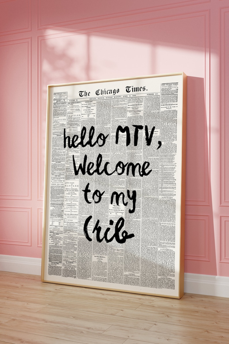 Hi MTV, Welcome to My Crib Print, Retro Newspaper, Trendy Wall Art ...