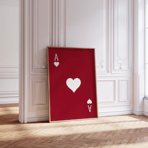 Red Retro Playing Card Poster, Red Wall Art, Trendy Ace of Hearts ...