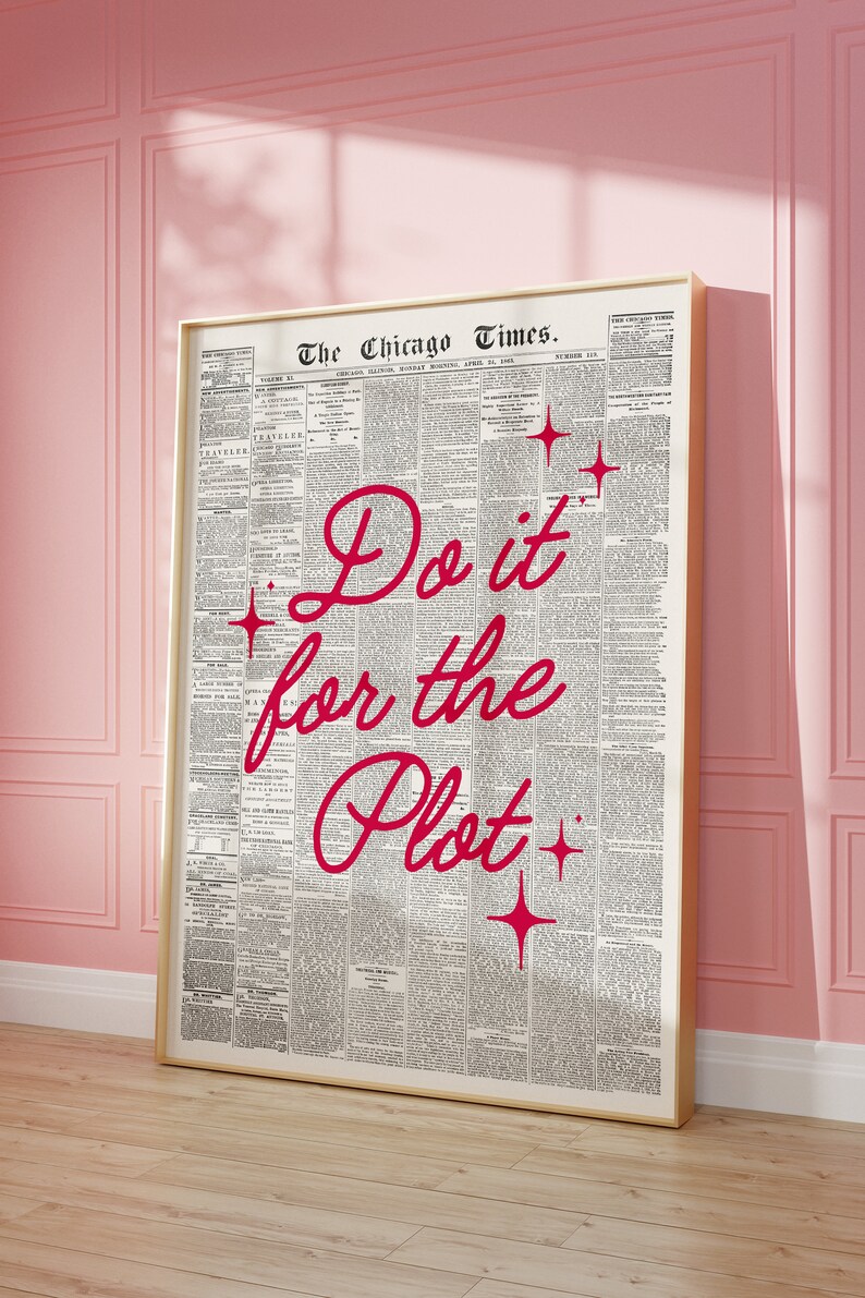 Do It for the Plot Retro Newspaper Print, Trendy Wall Art, Typography ...