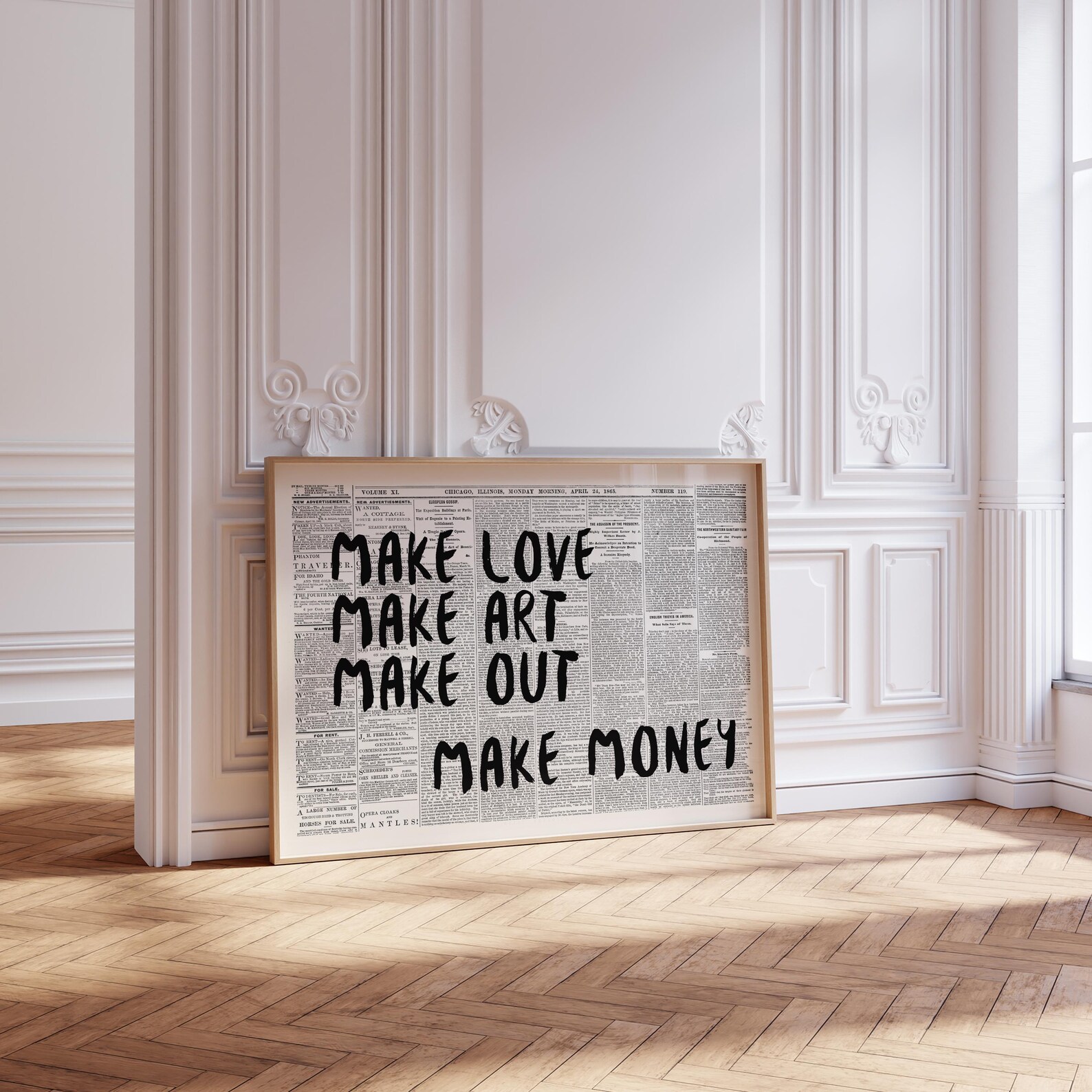 Horizontal Newspaper Print, Trendy Typography Poster, Make Love Make ...