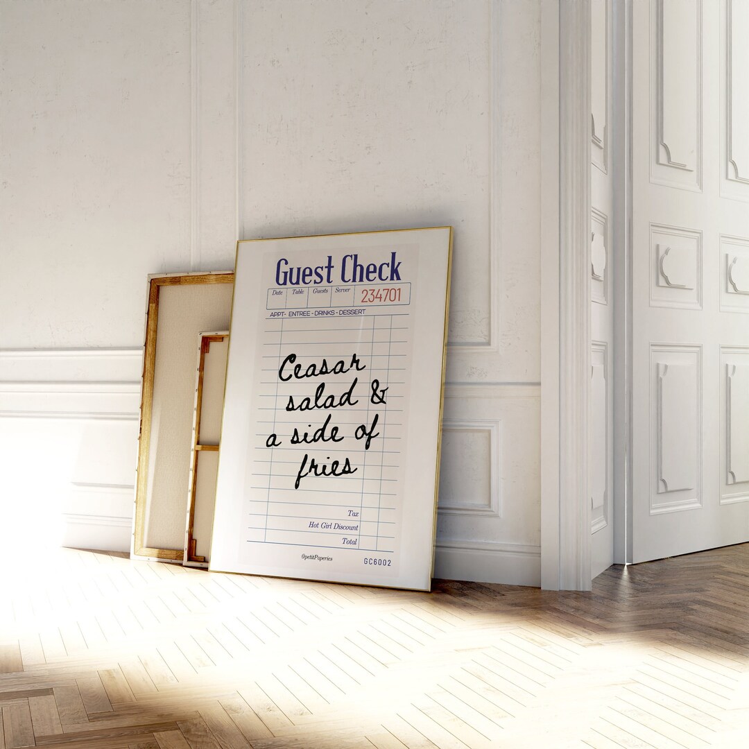 Girl Dinner Guest Check Receipt Print, Ceasar Salad & Fries | Minimal ...