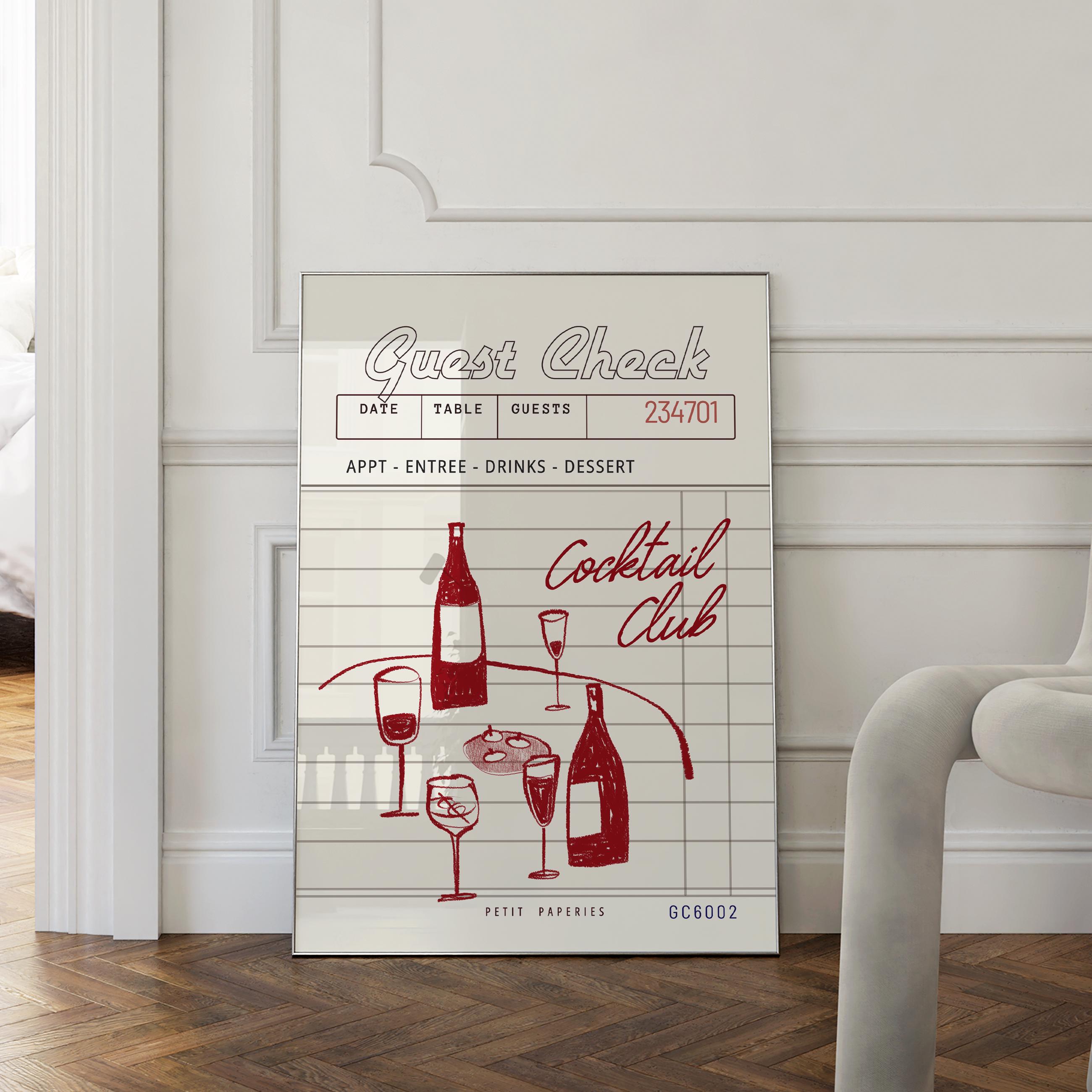 Retro Drink Poster, Bar Cart Decor, Guest Check Print, Doodle Hand ...