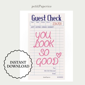 Guest Check Print Trendy Wall Art Guest Check Poster Retro Wall Art ...
