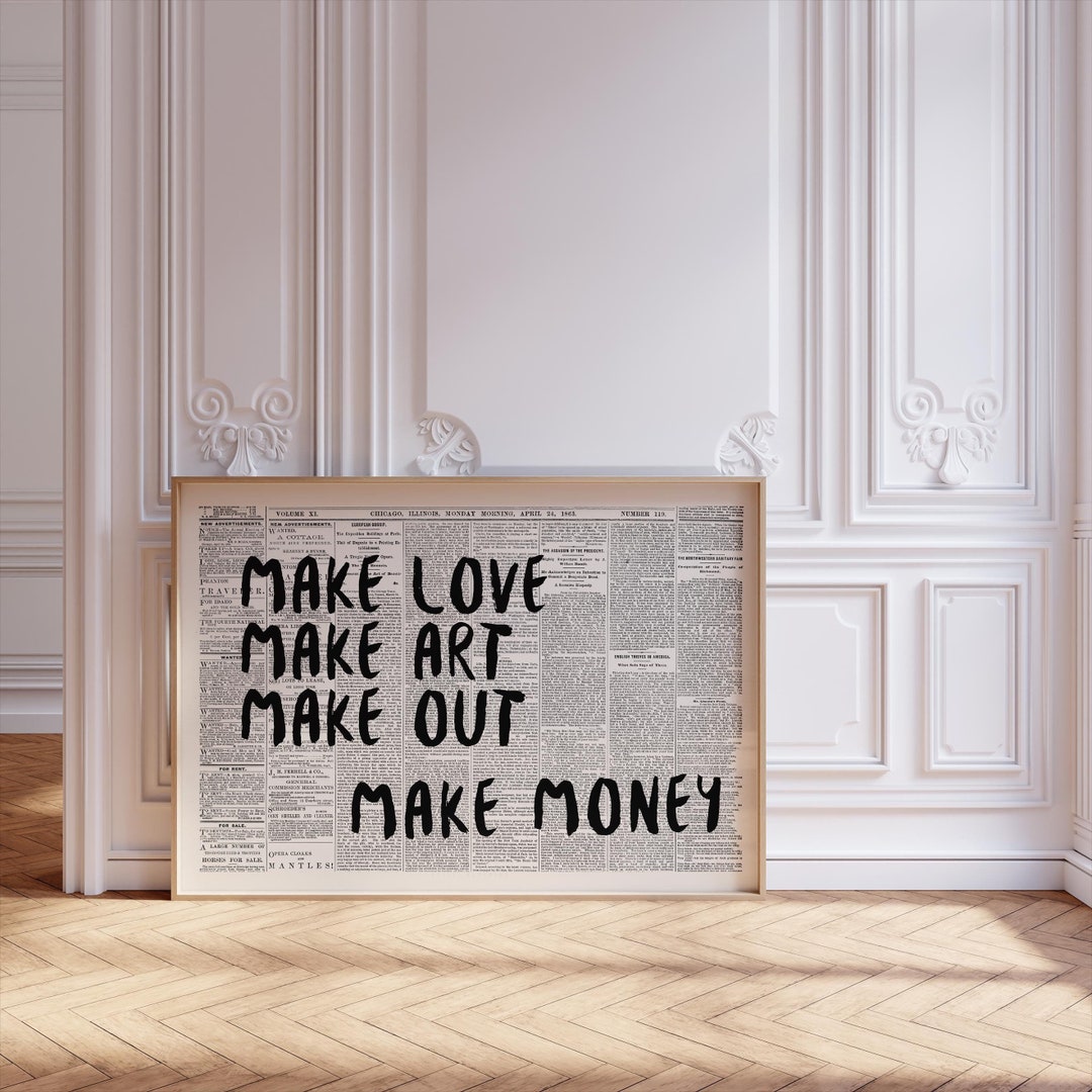 Horizontal Newspaper Print, Trendy Typography Poster, Make Love Make ...