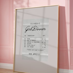 Girl Dinner Print, Trendy Girly Retro Wall Art Print Poster Guest Check ...