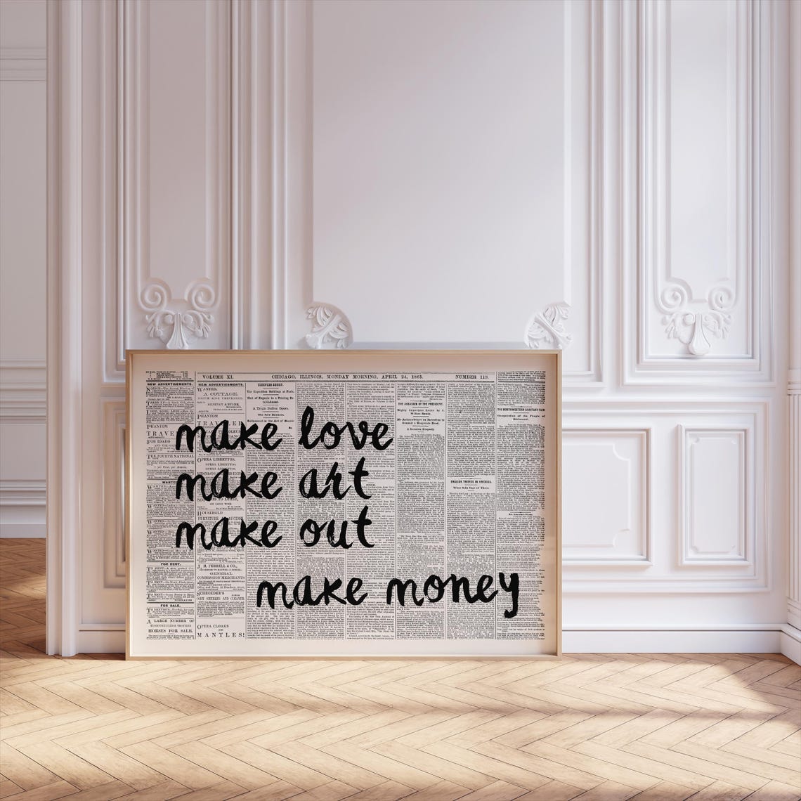 Horizontal Newspaper Print, Trendy Typography Poster, Make Love Make ...