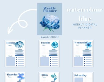 Blue Aesthetic Weekly Planner - Etsy