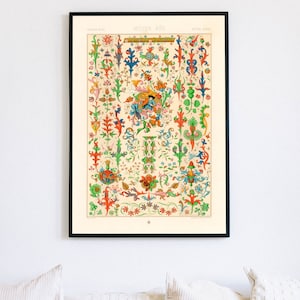 Digital Print Medieval Pattern, Botanical Rainbow Poster, Antique ...