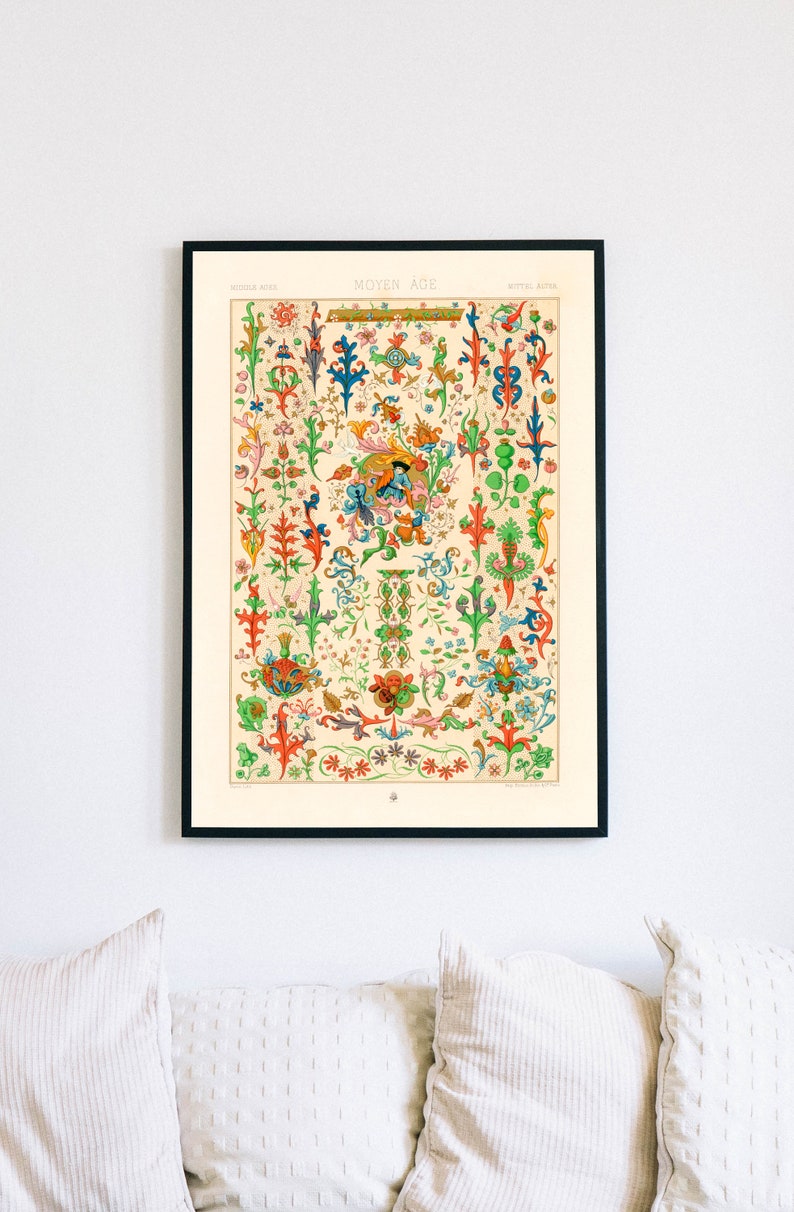 Digital Print Medieval Pattern, Botanical Rainbow Poster, Antique ...