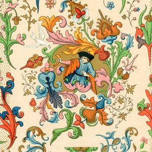 Digital Print Medieval Pattern, Botanical Rainbow Poster, Antique ...