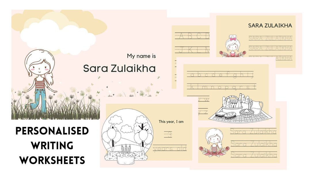 Personalized Name Tracing Handwriting Practice Worksheets - Digital - Etsy