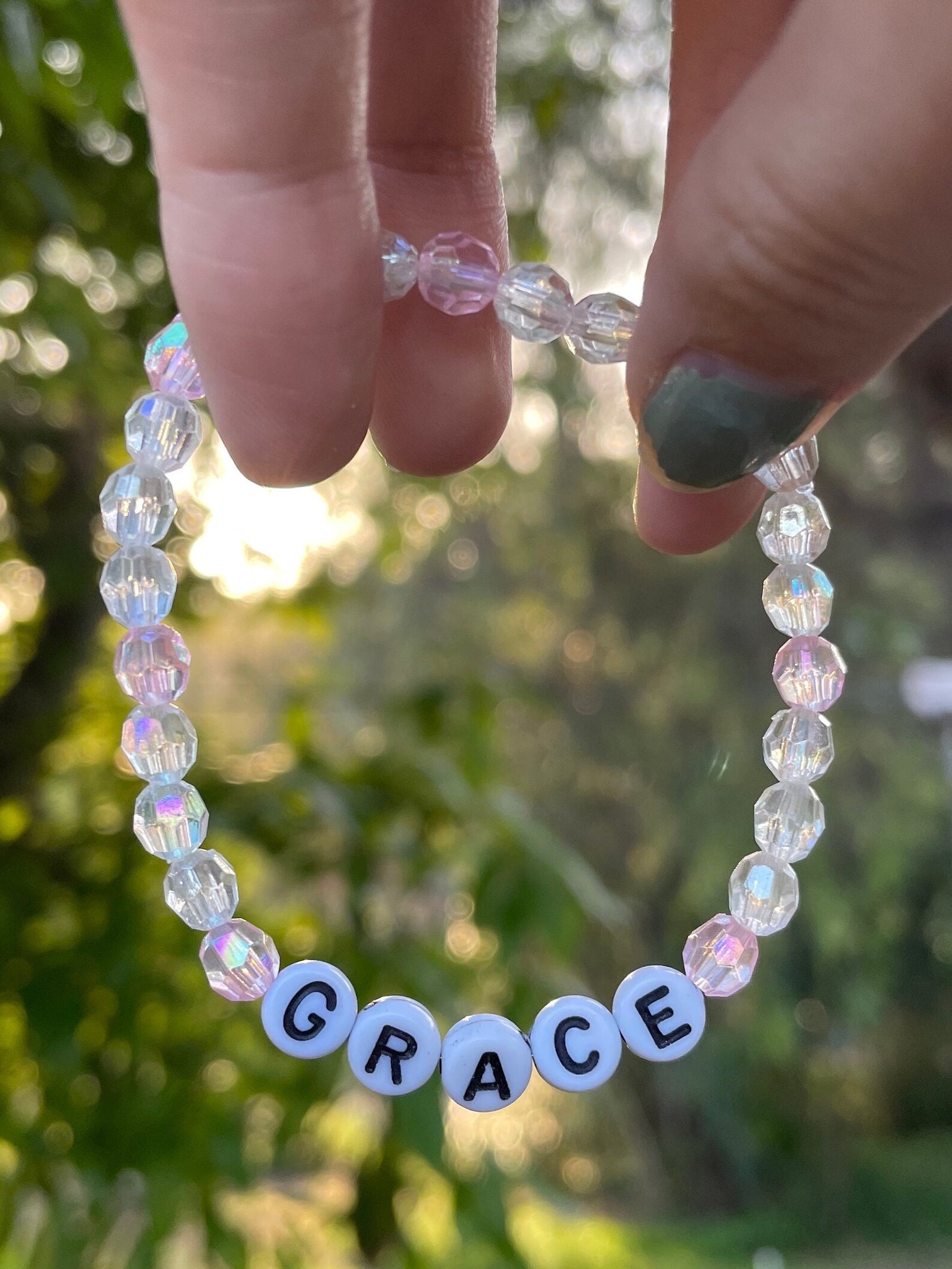 Christian Grace Bracelet, Pink and Clear White Beads, Adorable, Dainty ...