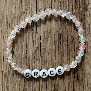 Christian Grace Bracelet, Pink and Clear White Beads, Adorable, Dainty ...
