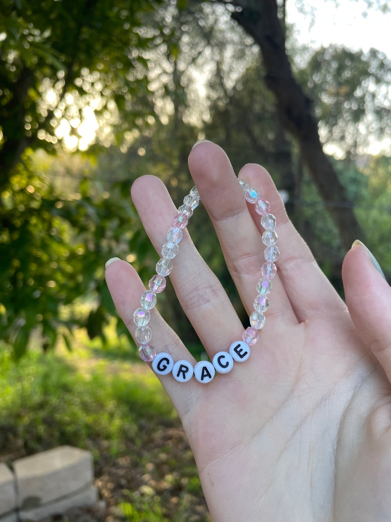 Christian Grace Bracelet, Pink and Clear White Beads, Adorable, Dainty ...