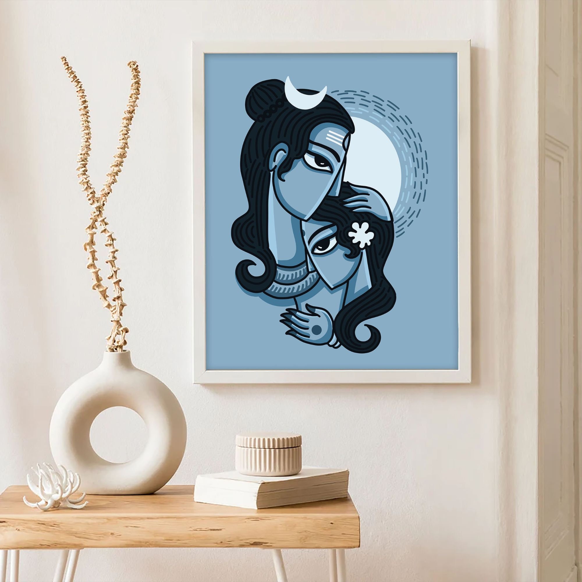 Lord Shiva and Parvati Art Print, Shiva Parvati Love Wall Art,hindu God ...