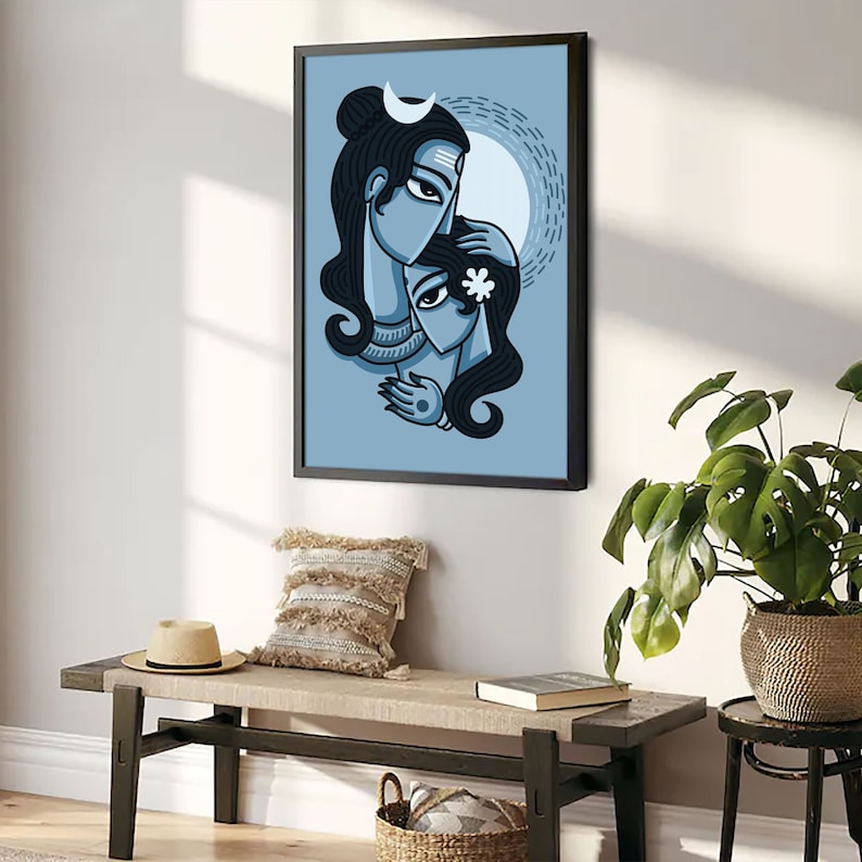 Lord Shiva and Parvati Art Print, Shiva Parvati Love Wall Art,hindu God ...