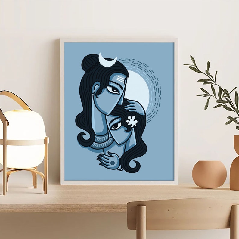 Lord Shiva and Parvati Art Print, Shiva Parvati Love Wall Art,hindu God ...