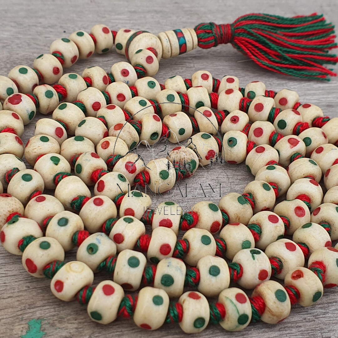 Inlayed Yak Bone Mala, Kapala Prayer Beads, Protection Necklace ...