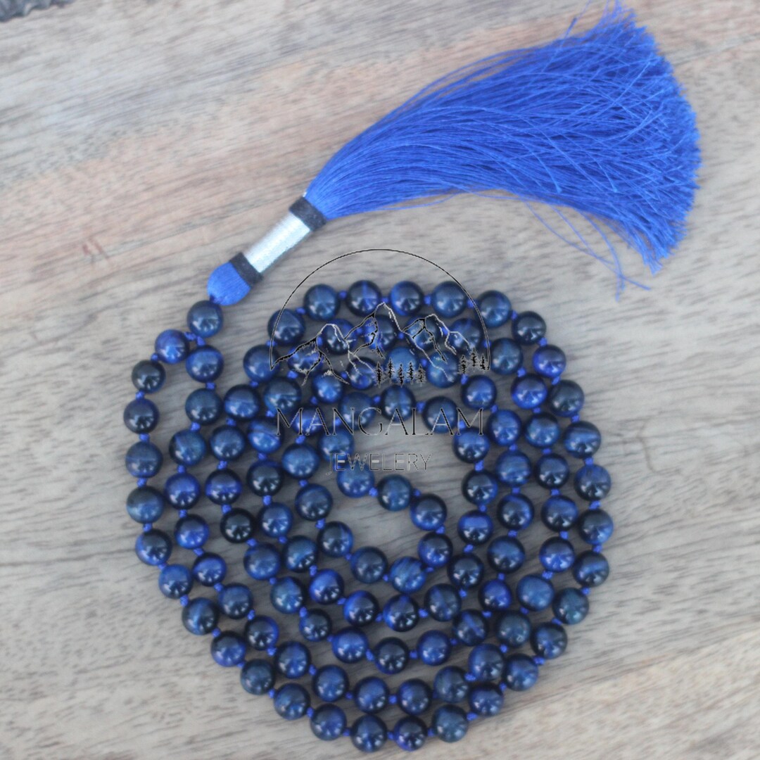 Courage Mala, Blue Tiger Eye Necklace, Blue Tiger Eye Mala, Prayer ...