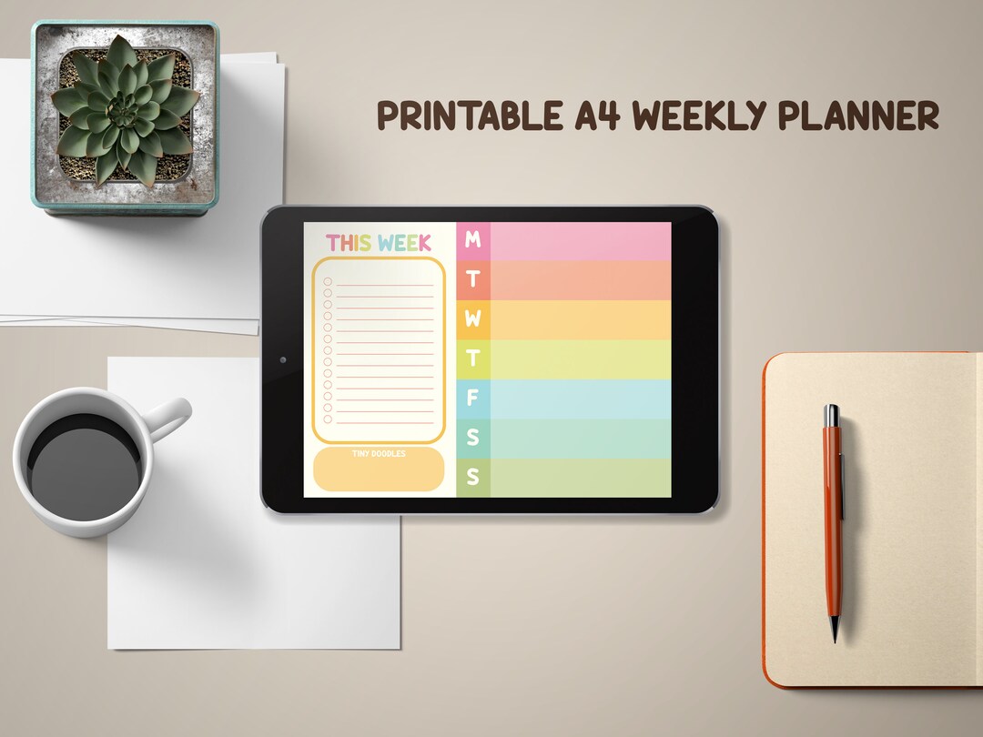 Colorful A4 Printable Weekly Planner Teacher Planner, Student Planner ...
