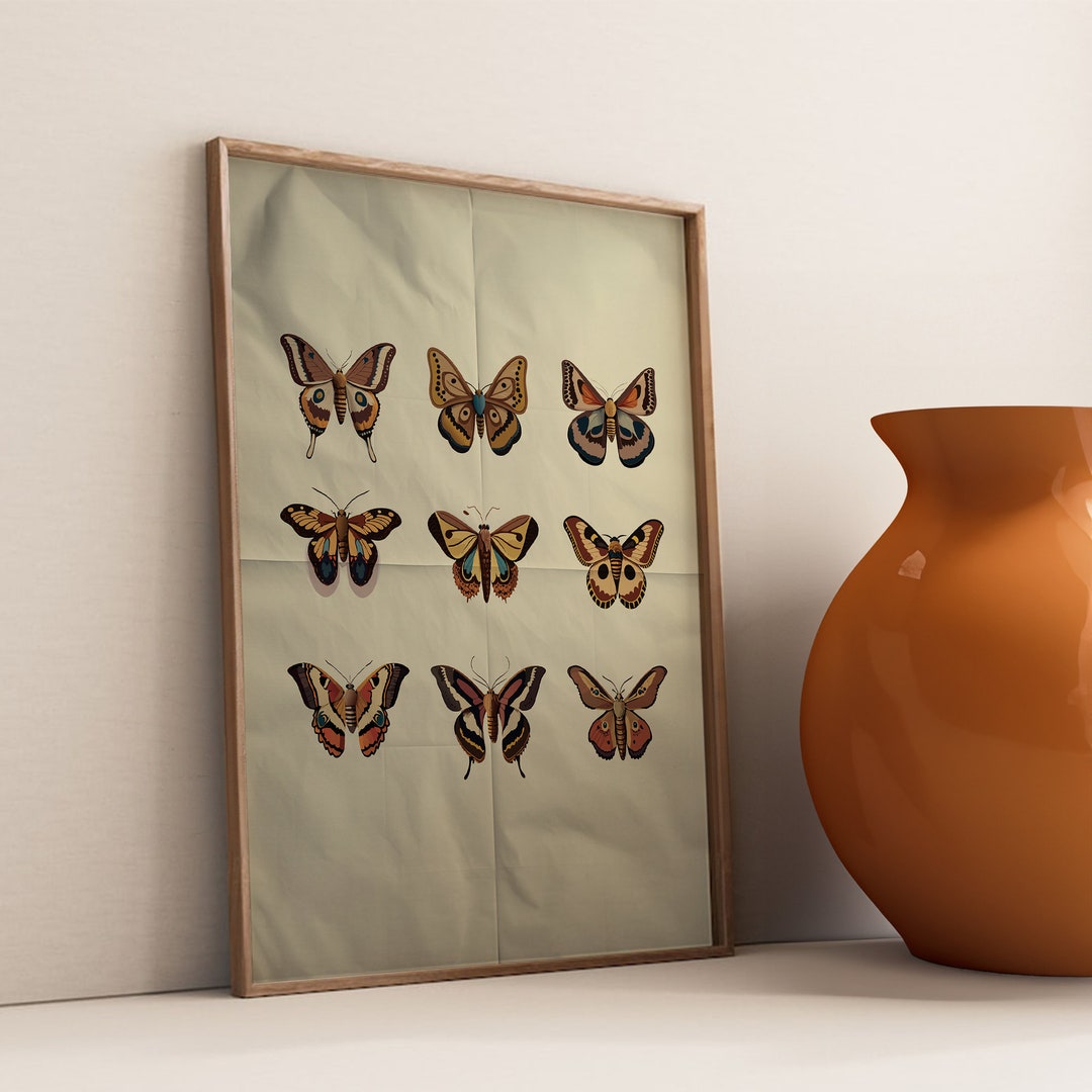 Mystical Moths Poster Vintage Paper Effect Nature-inspired Wall Art ...