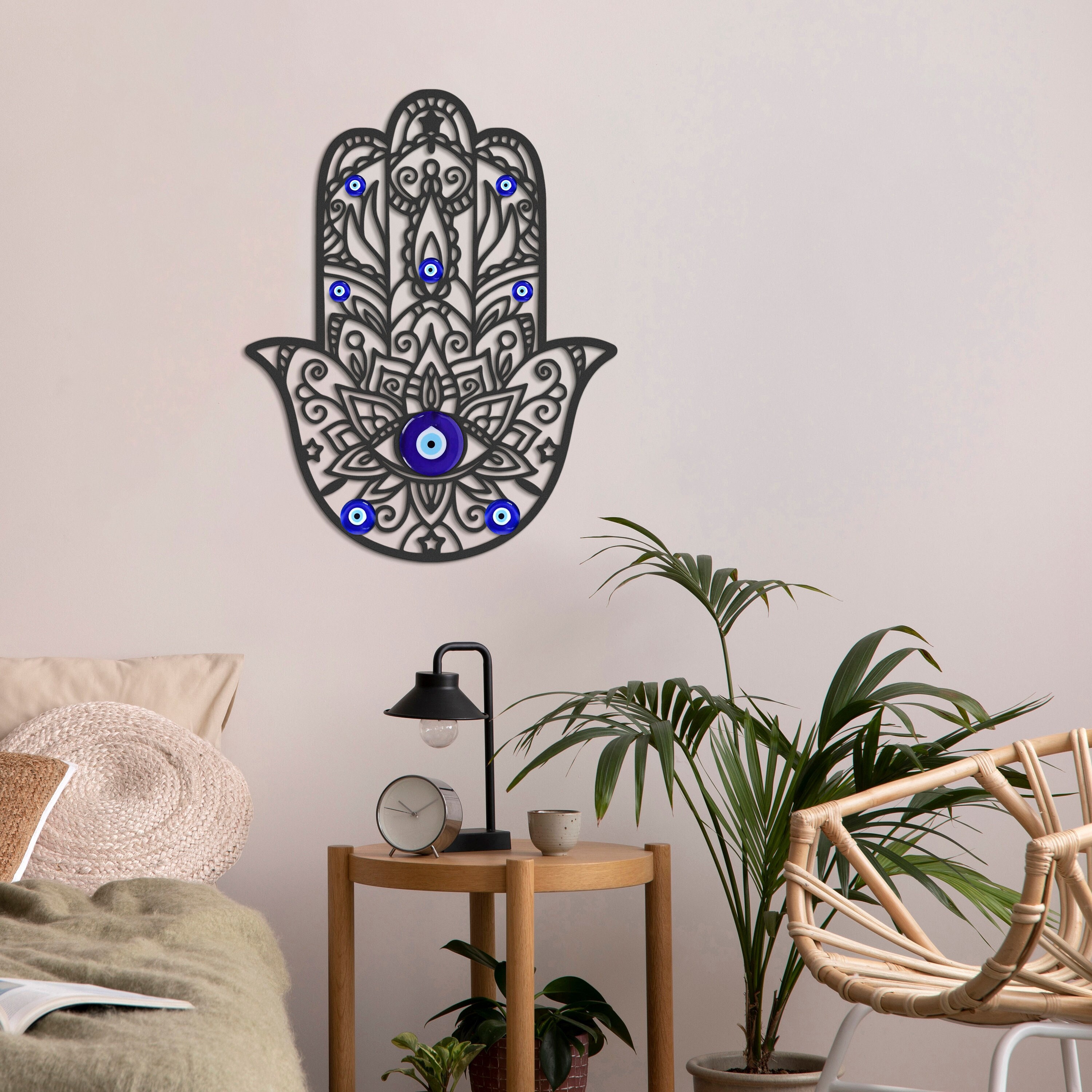 Hamsa Hand Wall Decor With Evil Eye Beads, Hand of Fatima Wall Art ...