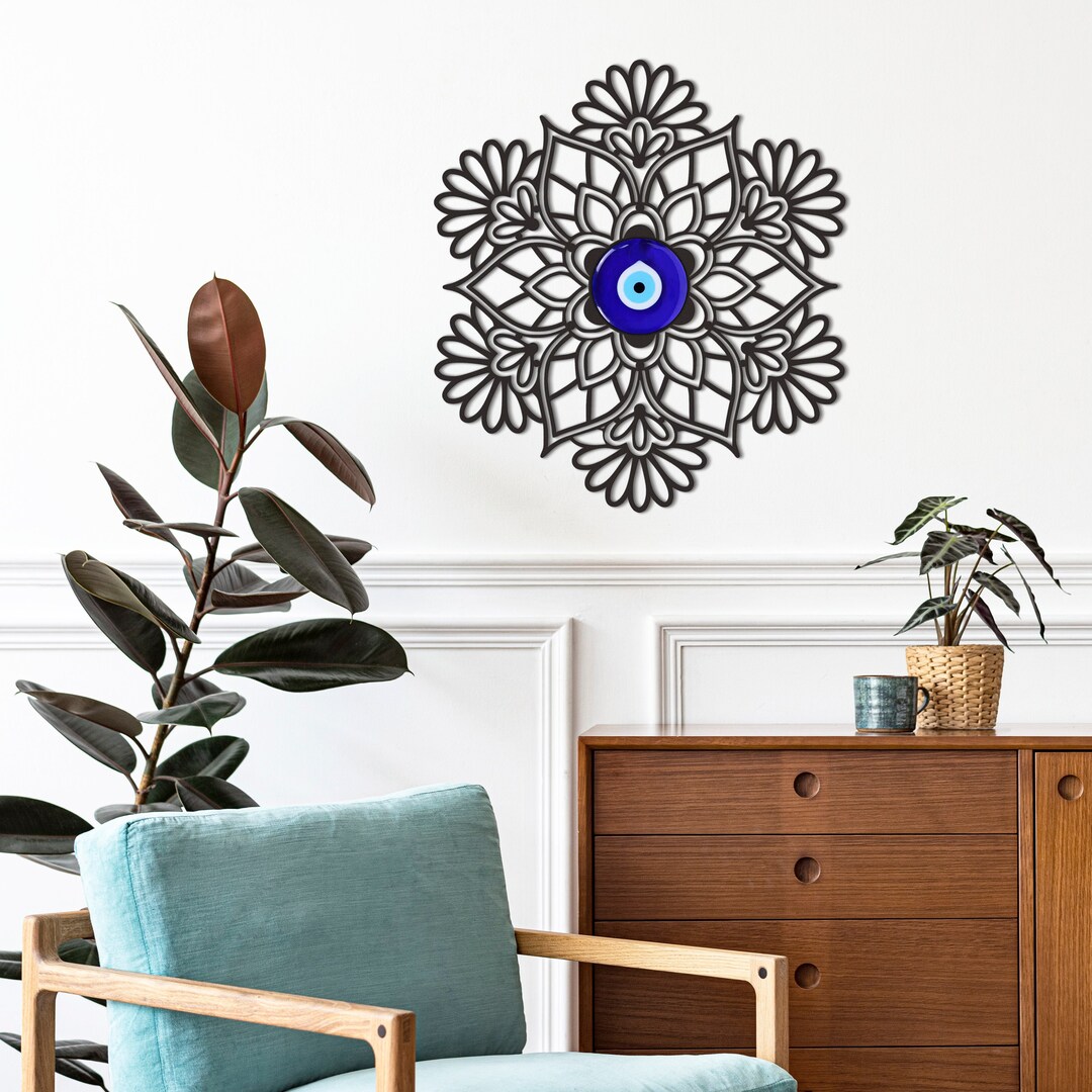 Metal Wall Decor With Handmade Evil Eye Beads - Special Wall Decor ...