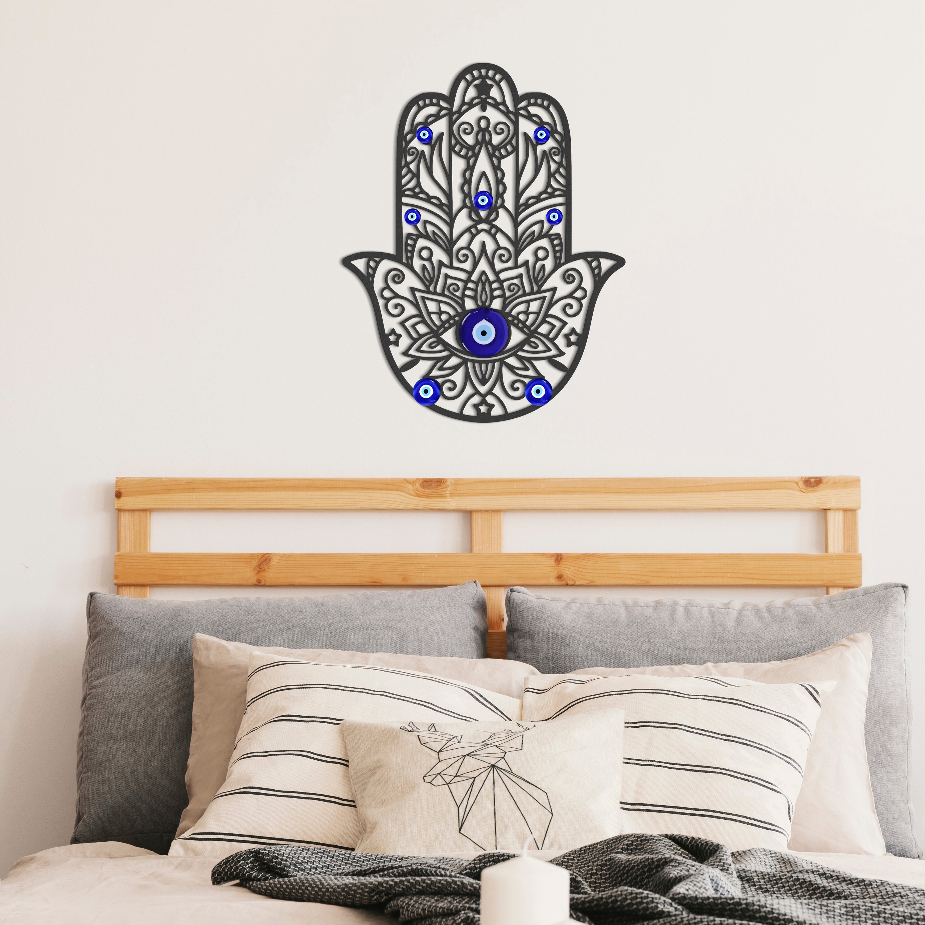 Hamsa Hand Wall Decor With Evil Eye Beads, Hand of Fatima Wall Art ...
