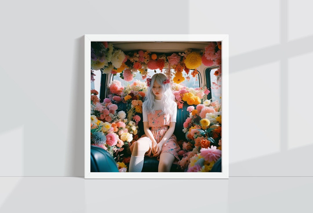 Flower Ride Artwork, Photorealistic Thermal Print, Retro Style, Square ...