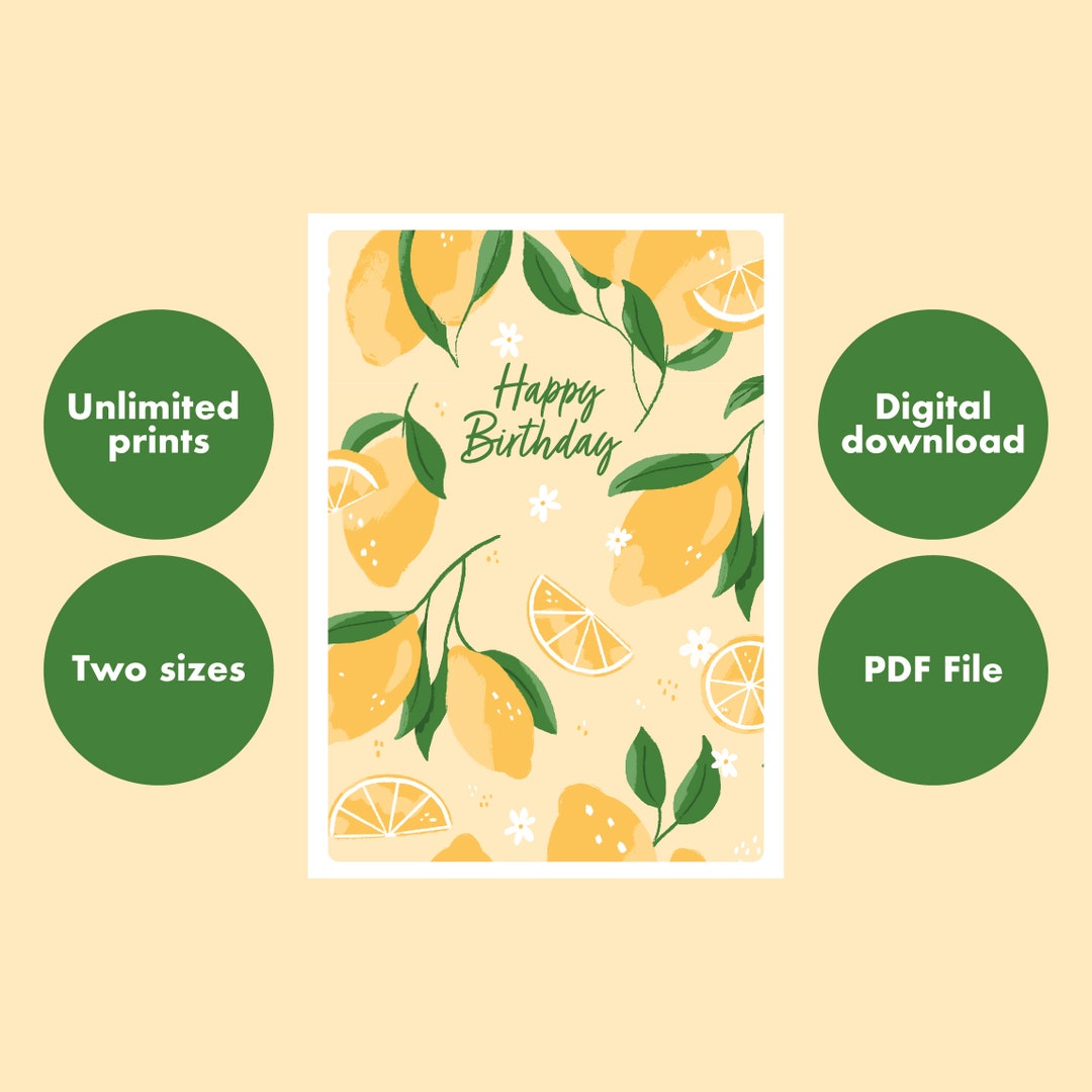 Printable Happy Birthday | Digital Download | Lemon Card | Unlimited ...