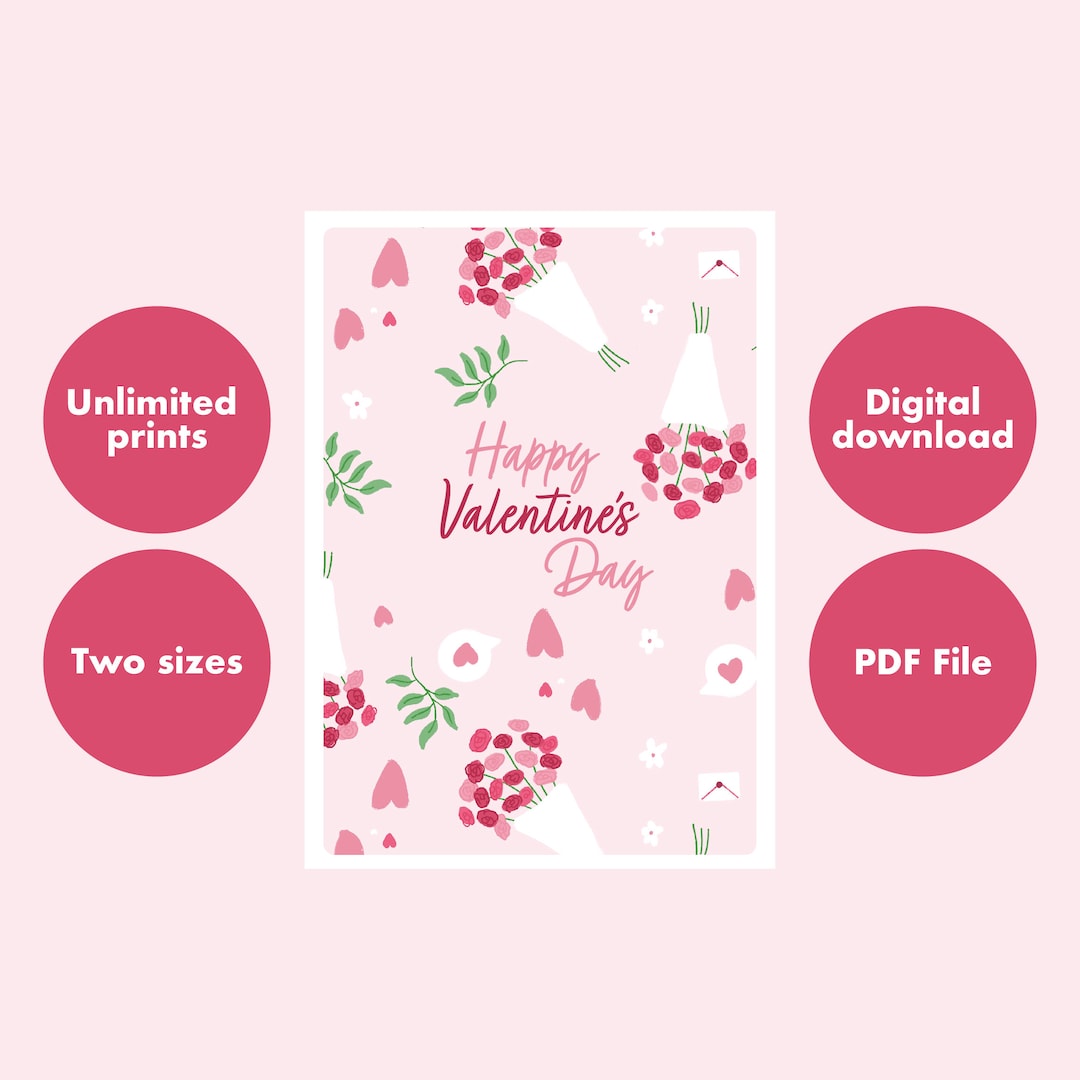 Printable Valentine's Day Card | Digital Download | Roses | Unlimited ...