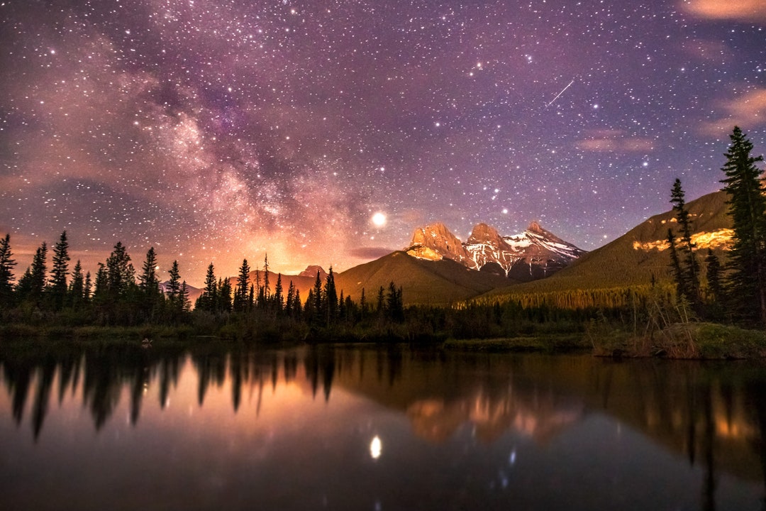 Three Sisters Mountain Print: Banff Winter Stars, Canadian Rockies - Etsy