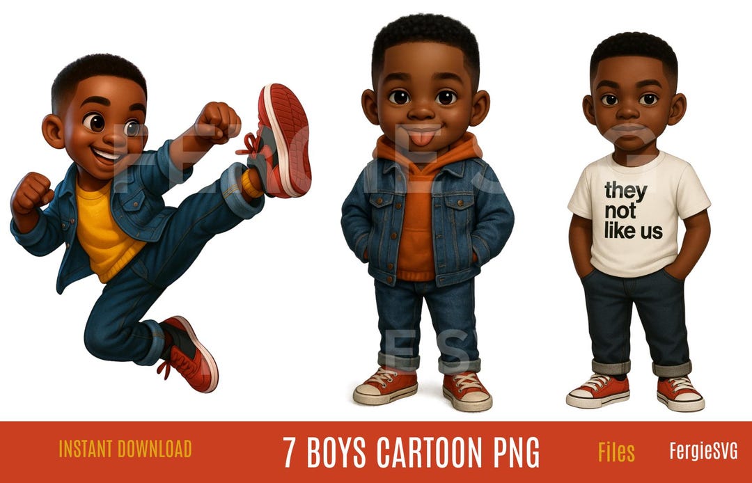 Black Boys Clipart Bundle, Afro PNG, Kids Illustration (digital ...
