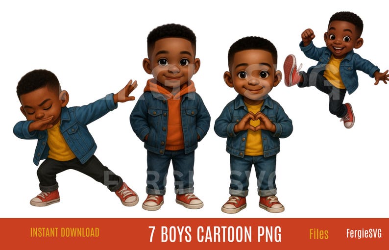 Black Boys Clipart Bundle, Afro PNG, Kids Illustration (digital ...