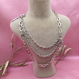 Triple Layered Paperclip Chain With Wing Pendant on Each Side, Silver ...