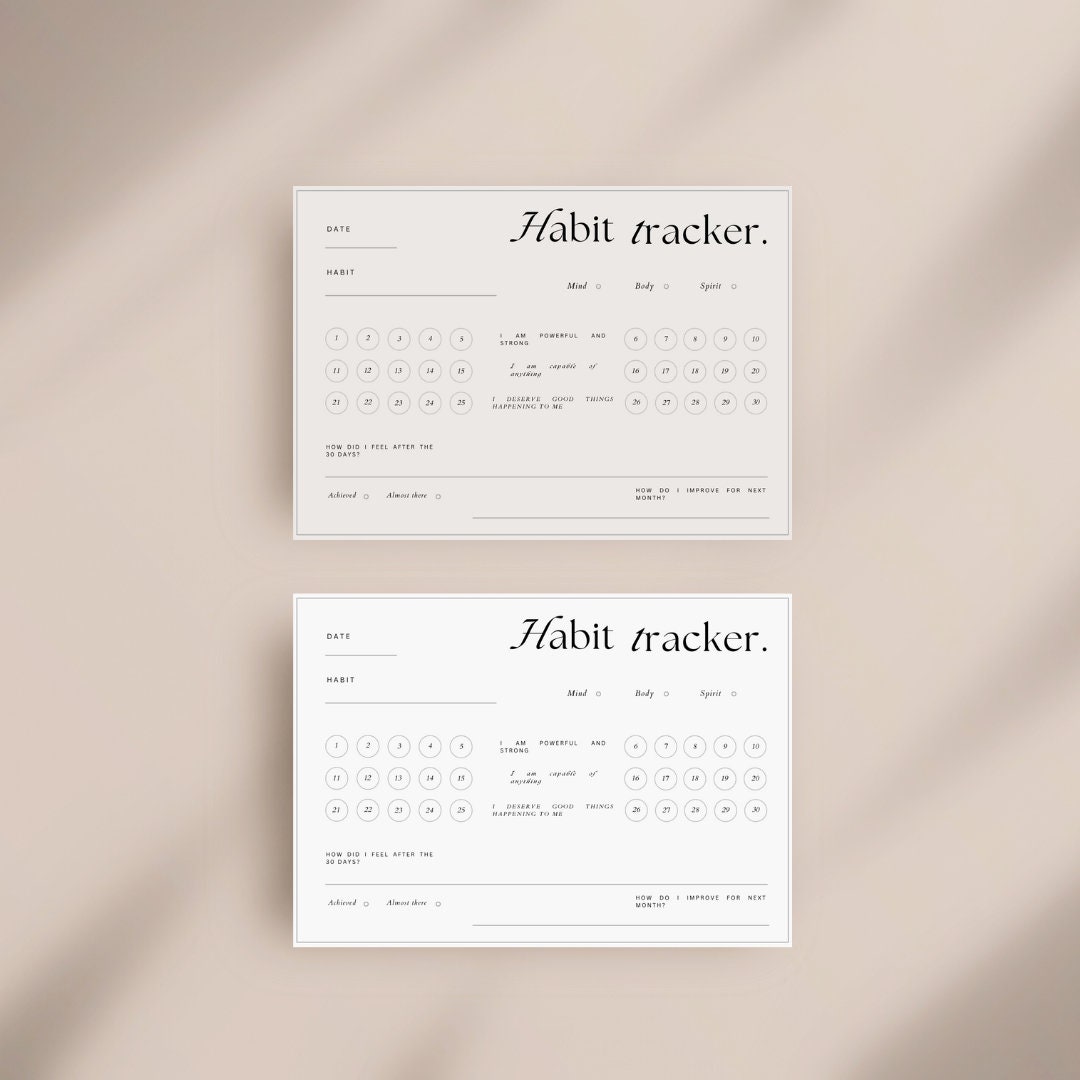 Printable Habit Tracker Card Digital Wellness Aesthetic - Etsy