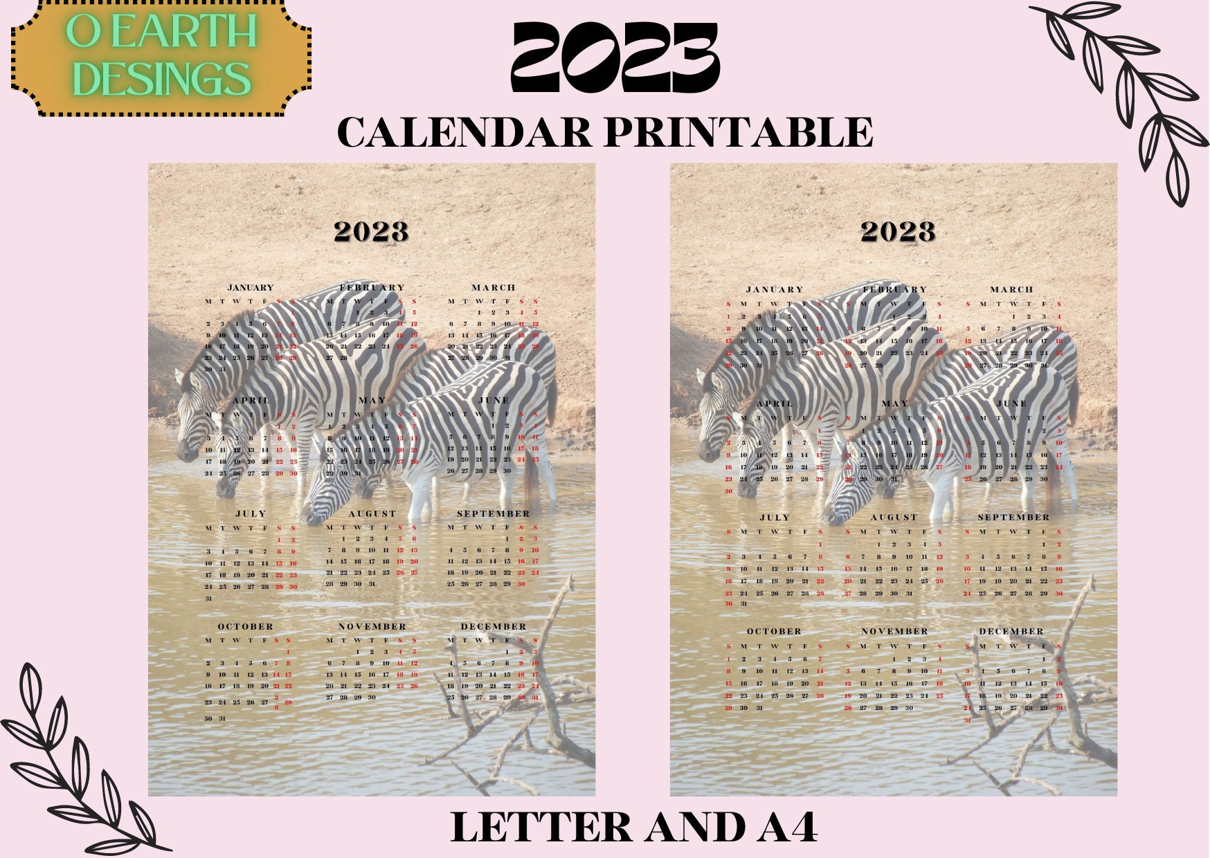 Zebra Print Desktop Monthly Calendar