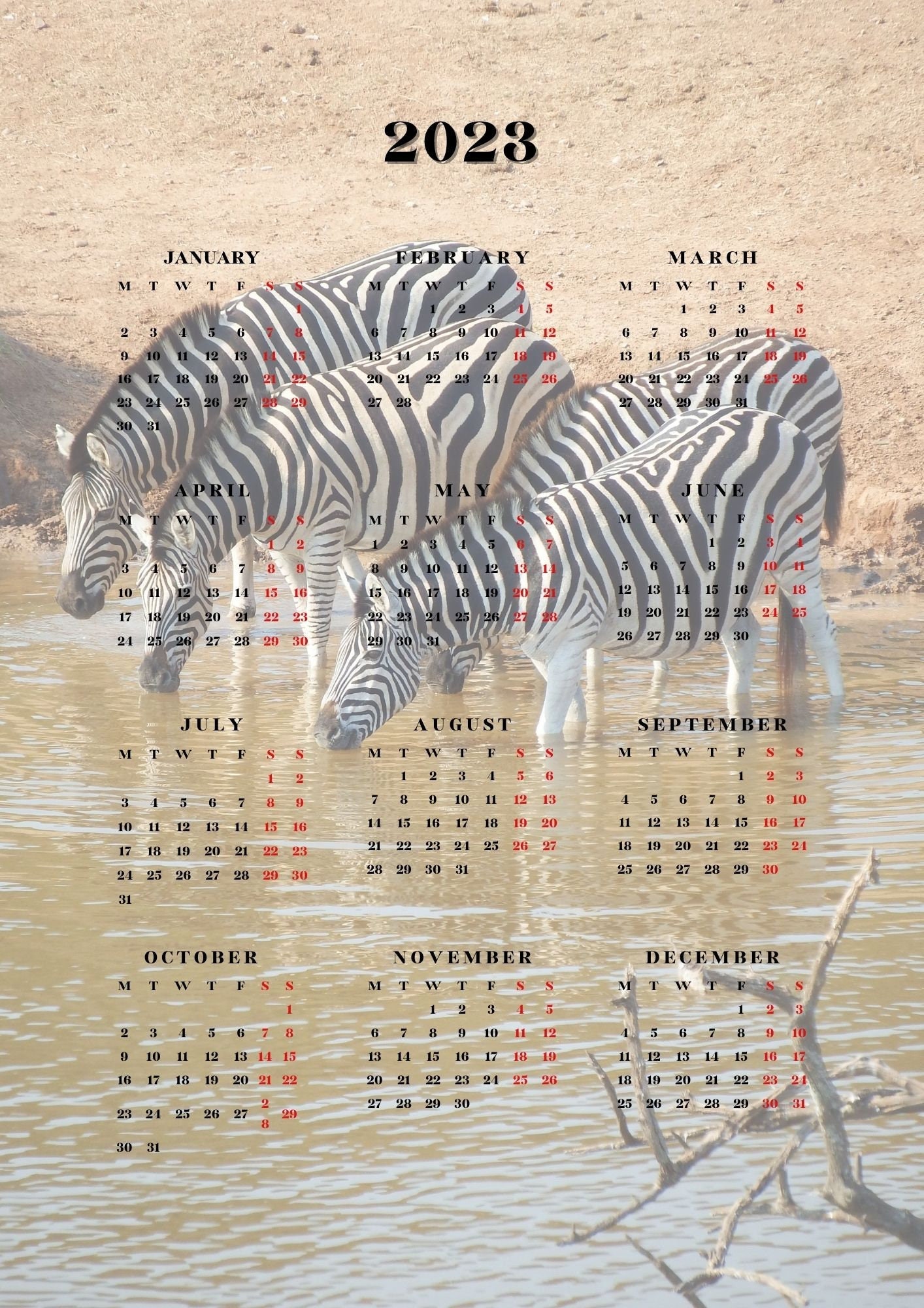 Zebra Print Desktop Monthly Calendar