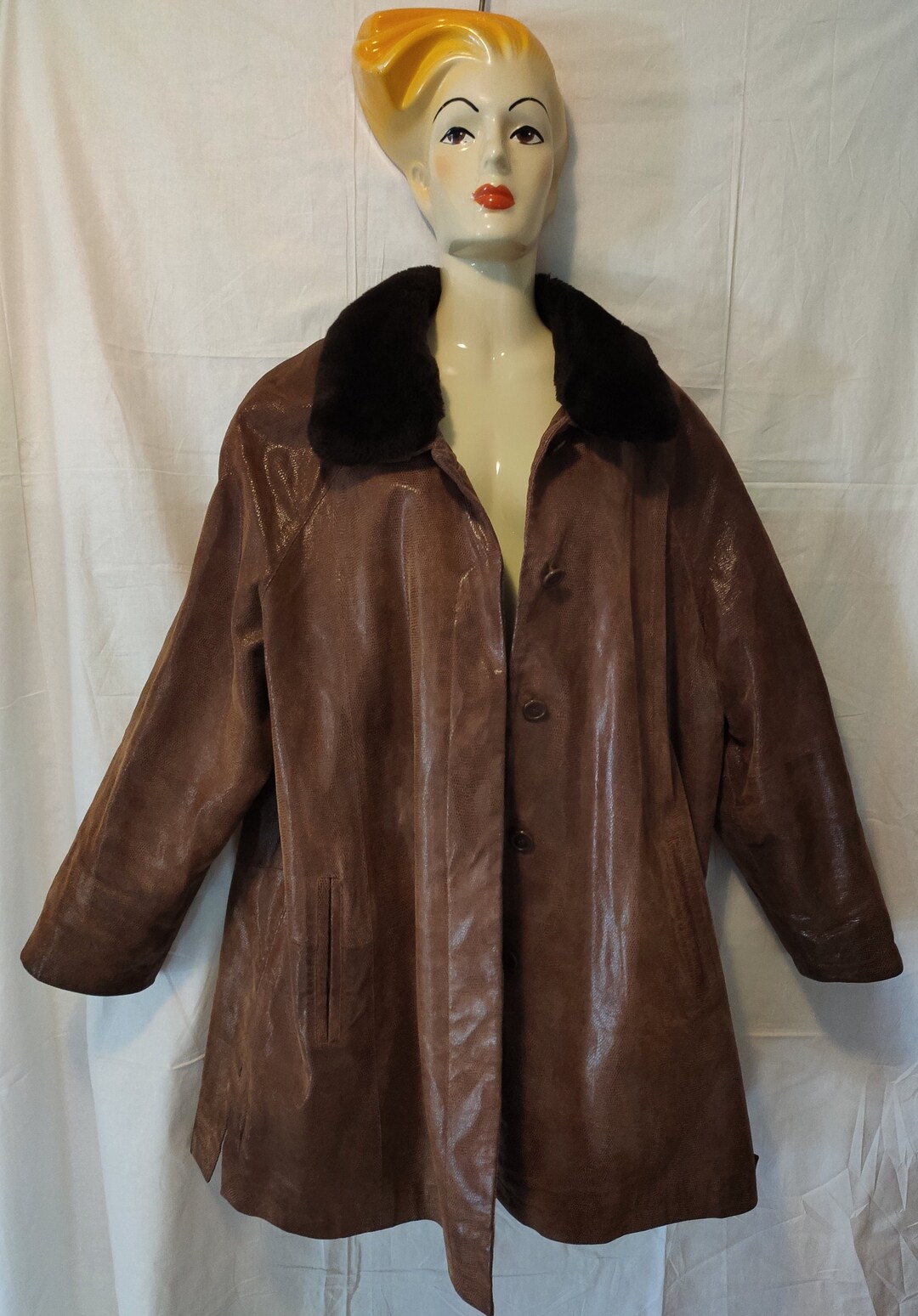 VINTAGE Real Leather Jacket Fabiani 90s Faux Fur Detachable (buttons ...
