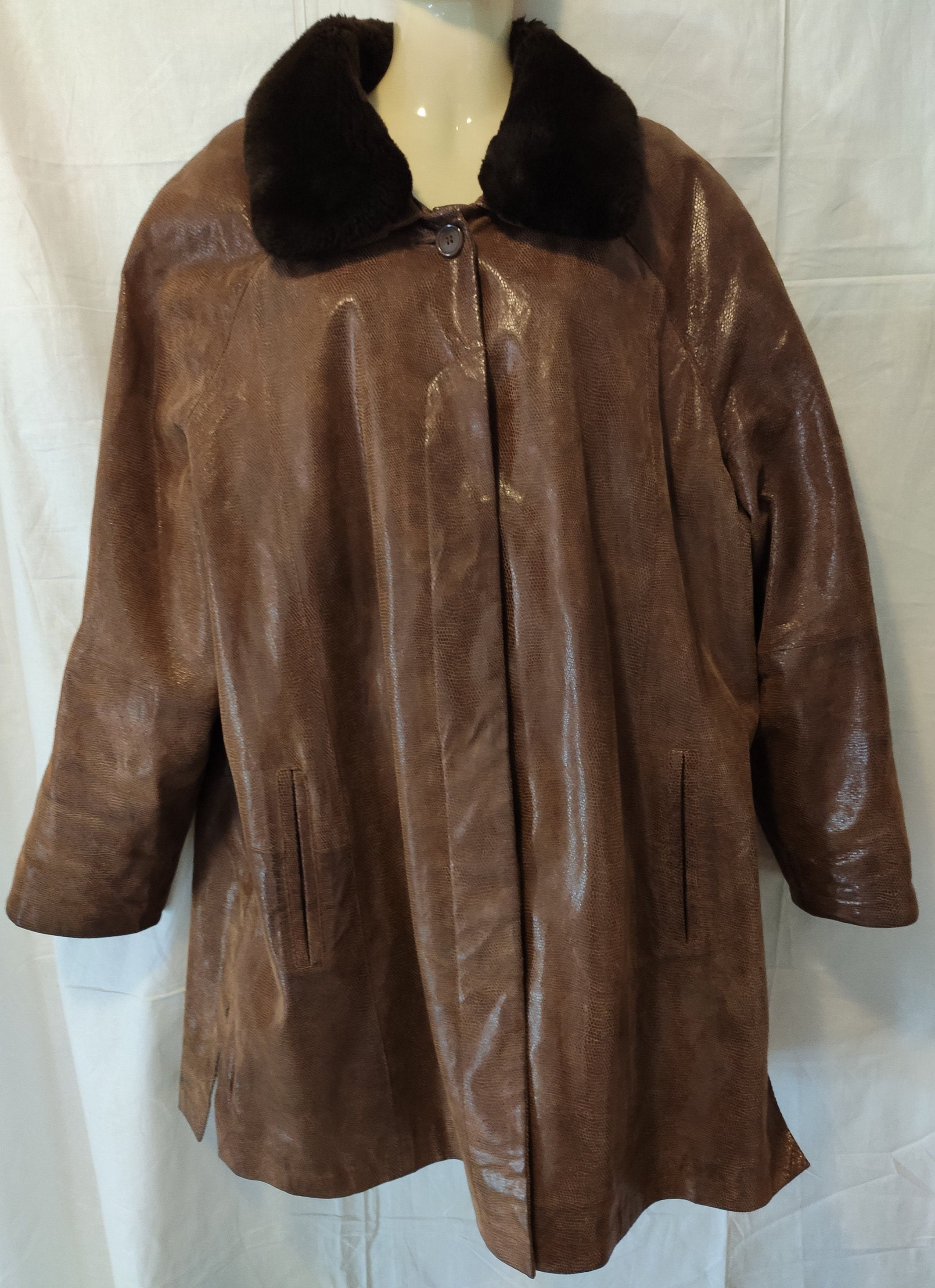 VINTAGE Real Leather Jacket Fabiani 90s Faux Fur Detachable (buttons ...