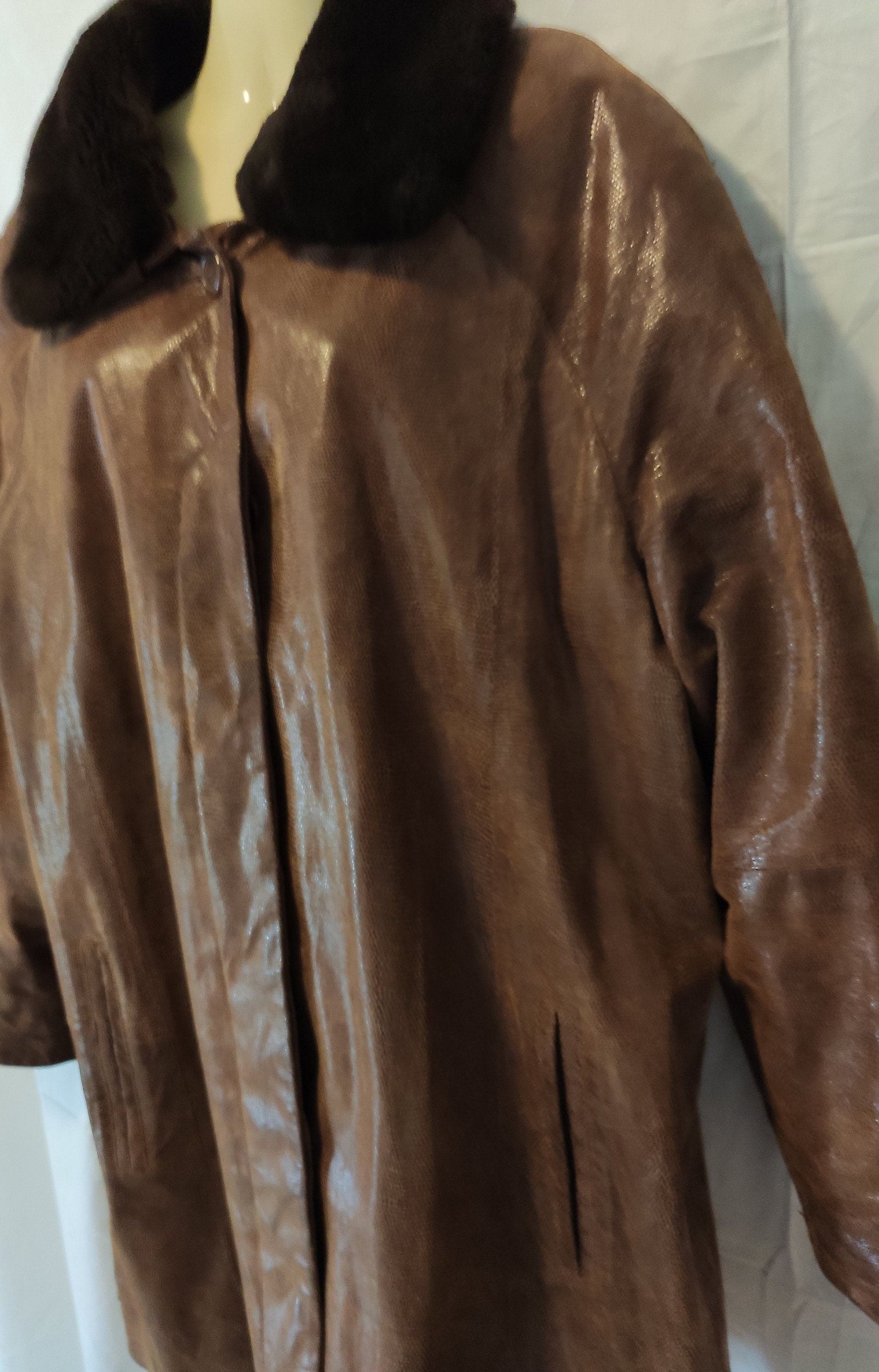 VINTAGE Real Leather Jacket Fabiani 90s Faux Fur Detachable (buttons ...