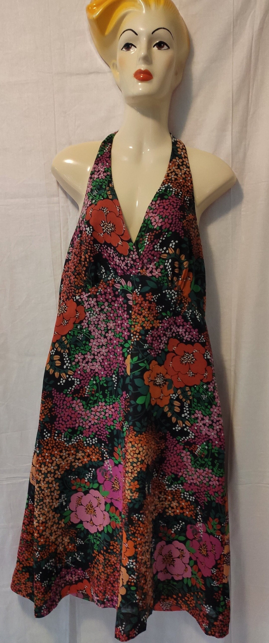 VINTAGE Prasse Model Summer Dress Neckholder Colorful Gr. 40 90s - Etsy