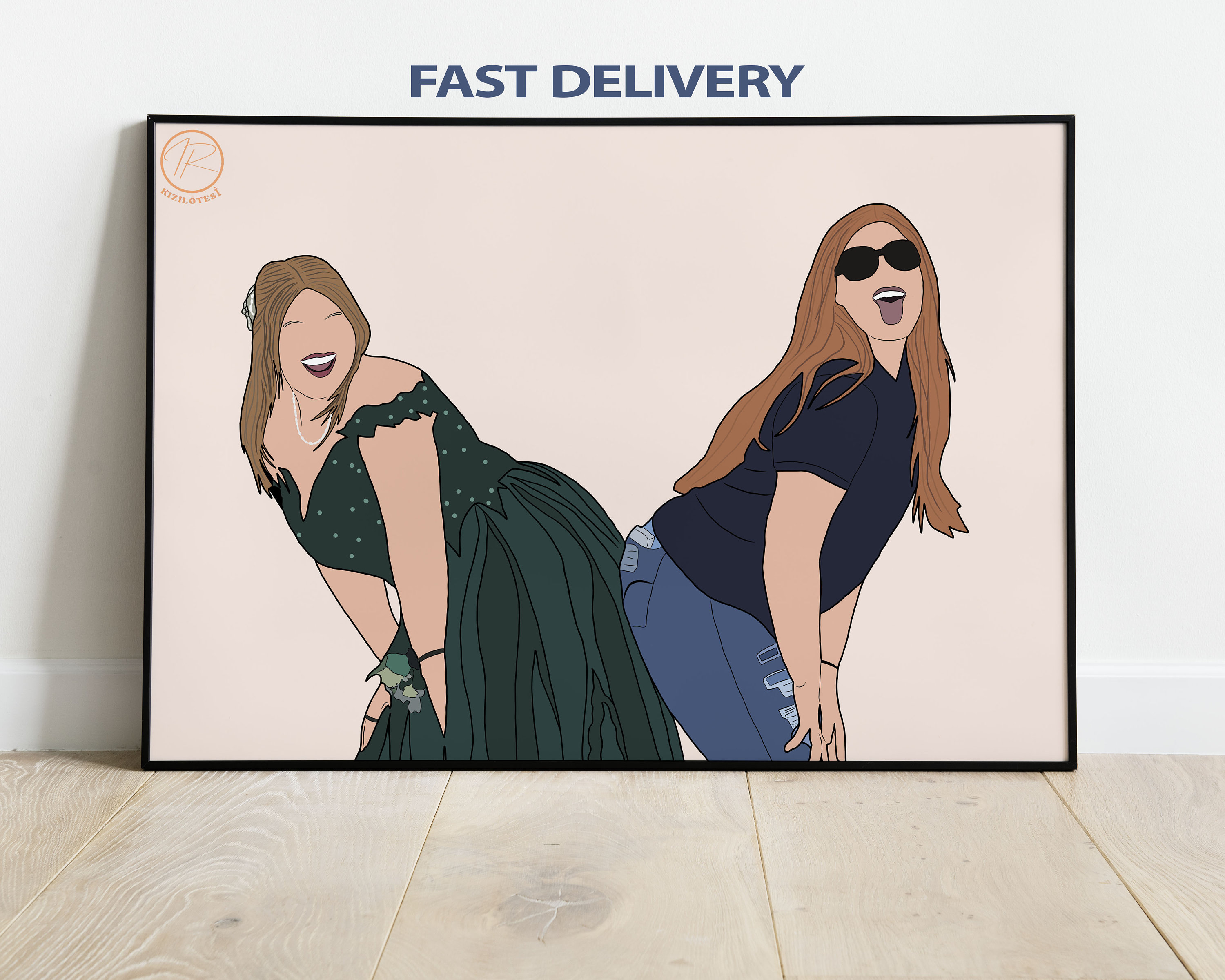 Faceless Sisters Portrait From Photo, Custom Best Friends Drawing ...