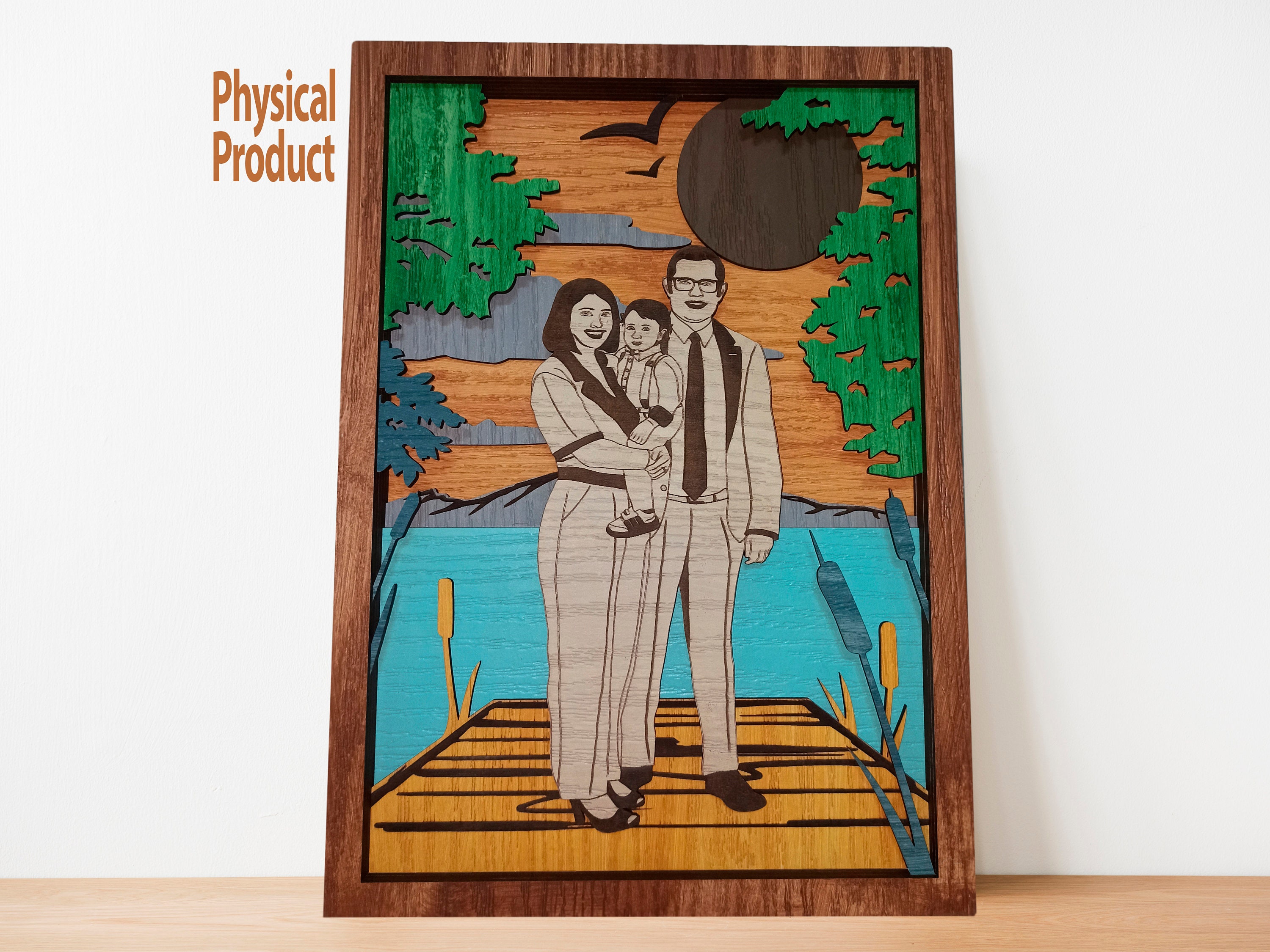 Laser Engraved Family Portrait, Illustrated Family Portrait, Couple ...