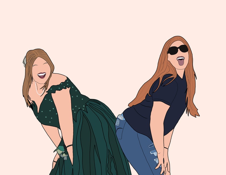 Faceless Sisters Portrait From Photo Custom Best Friends - Etsy