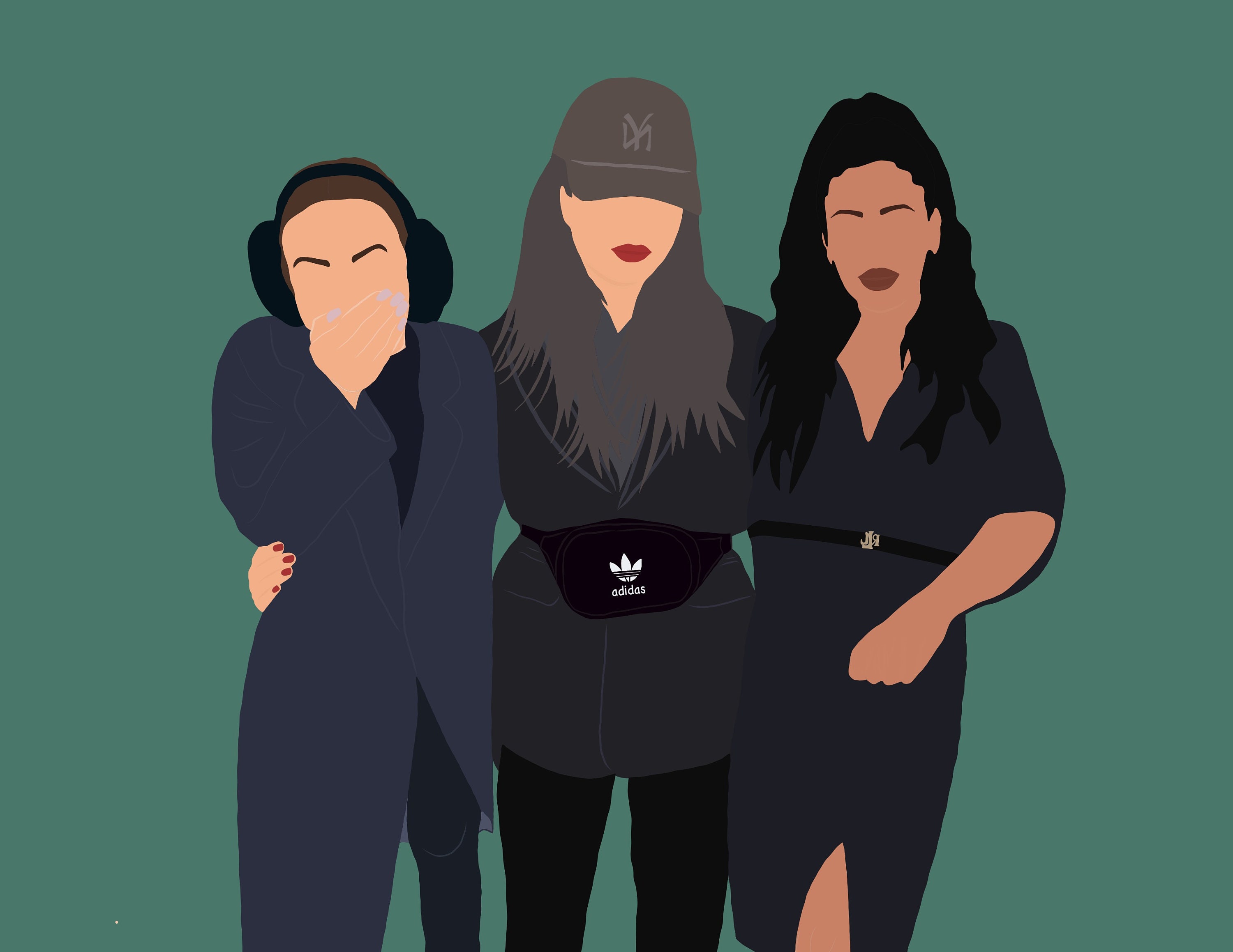 Faceless Sisters Portrait From Photo, Custom Best Friends Drawing ...