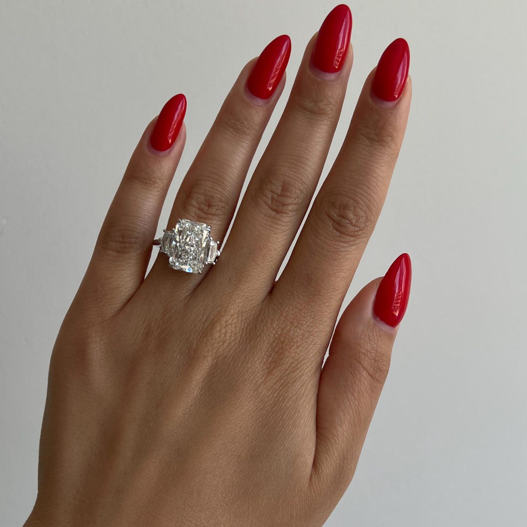 New Year Sale HUGE 7.60 Carat Radiant Lab Grown Diamond / Three Stone ...