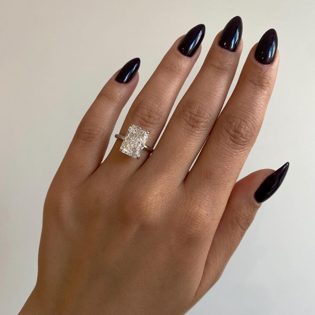 Huge 10 Carat Elongated Radiant Lab Grown Diamond Solitaire Ring / 18k ...