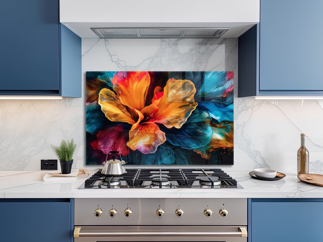 Glass Stove Top Cover Abstract Flower Kitchen Wall Decor for Gas Stove ...